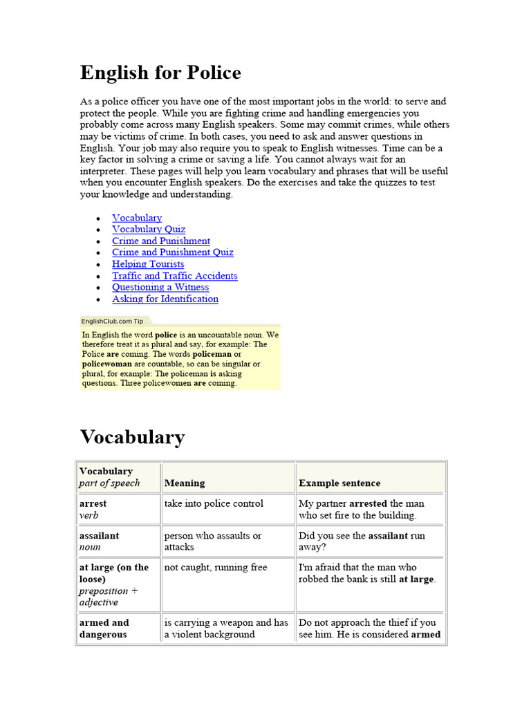 English For Police | PDF