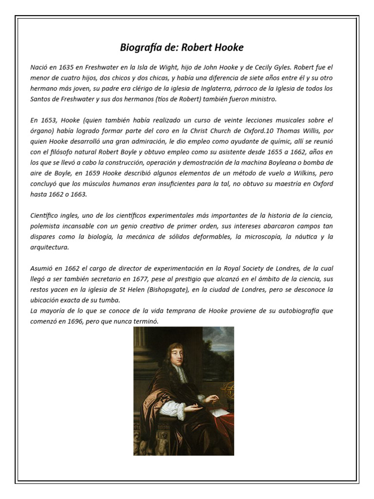 Biografía de Robert Hooke | PDF | Science