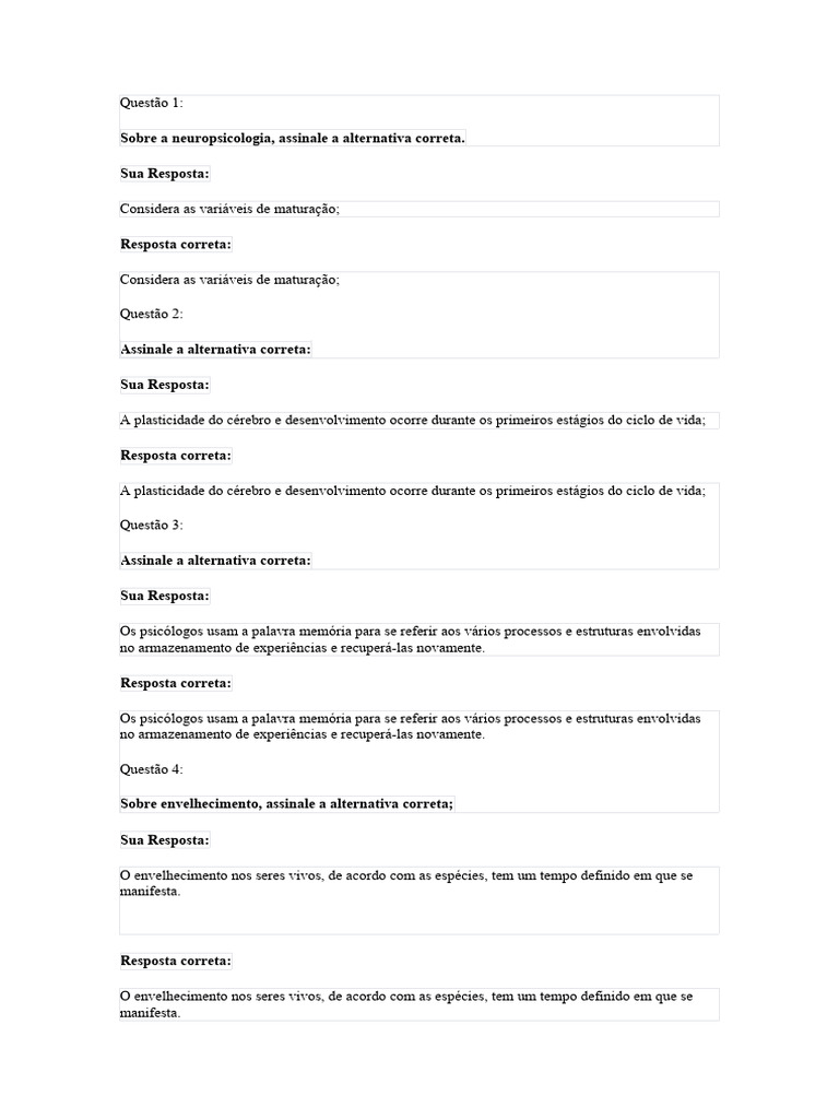 Prova Respondida | PDF | Neuropsicologia | Psicologia
