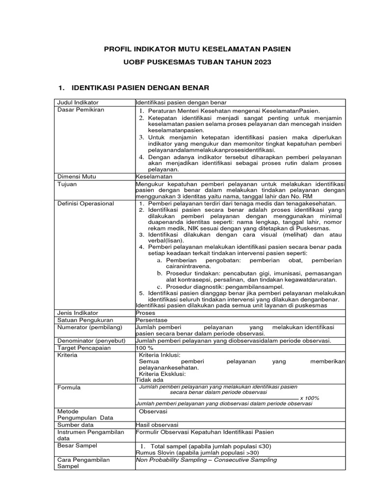 Profil Indikator Mutu Keselamatan Pasien | PDF | Bisnis | Sains & Matematika