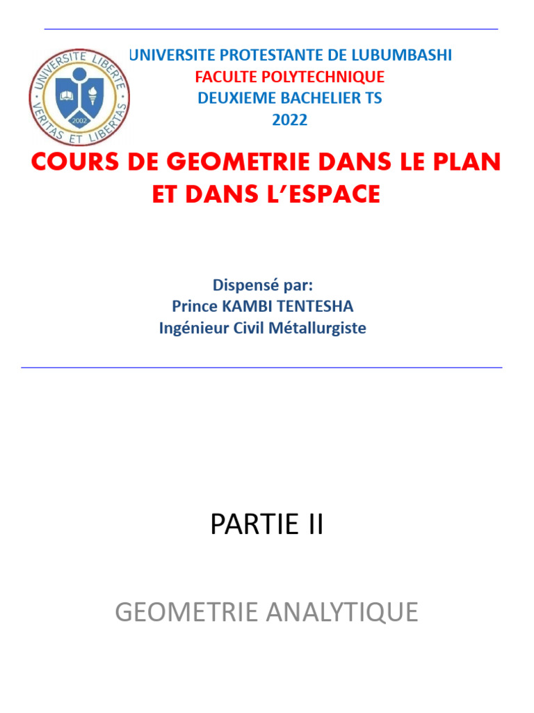 Cours de Géométrie Analytique 2022 | PDF | Espace vectoriel | Géométrie