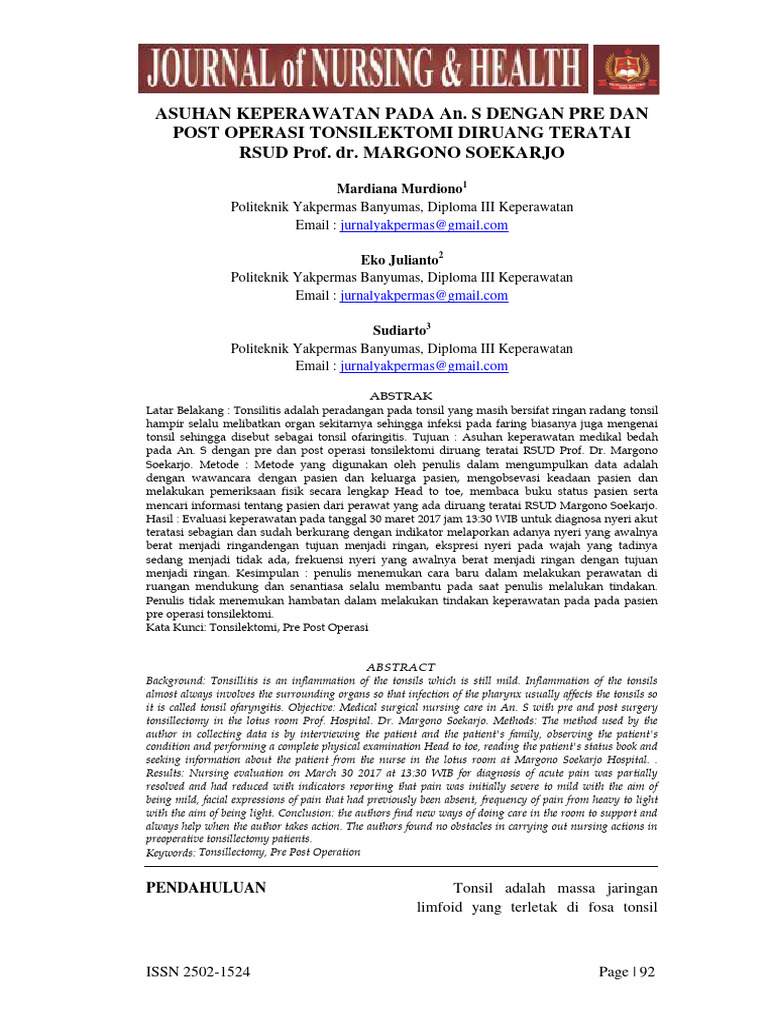 Askep Pre N Post Op Tonsil | PDF