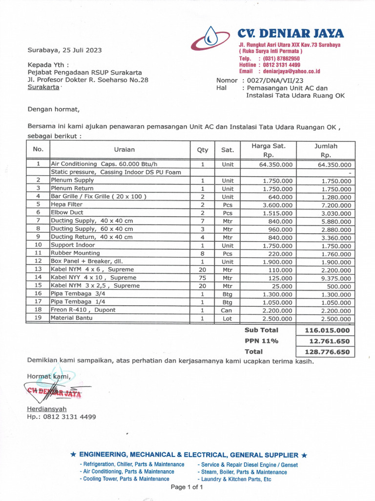0027-Pemasangan Unit AC Ruang OK | PDF