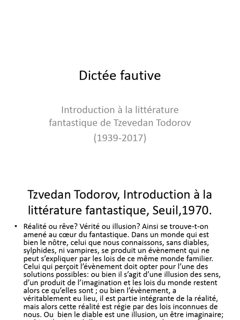 Dictée Fautive - Niveau 4ème - Texte de Tzvedan Todorov | PDF