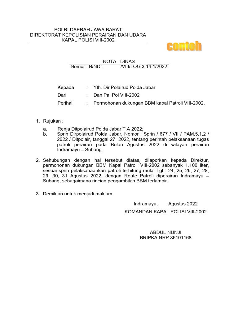 Nota Dinas Permohonan BBM | PDF