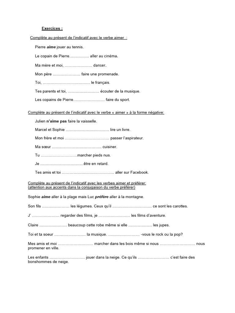 Exercices Jaime Je Naime | PDF