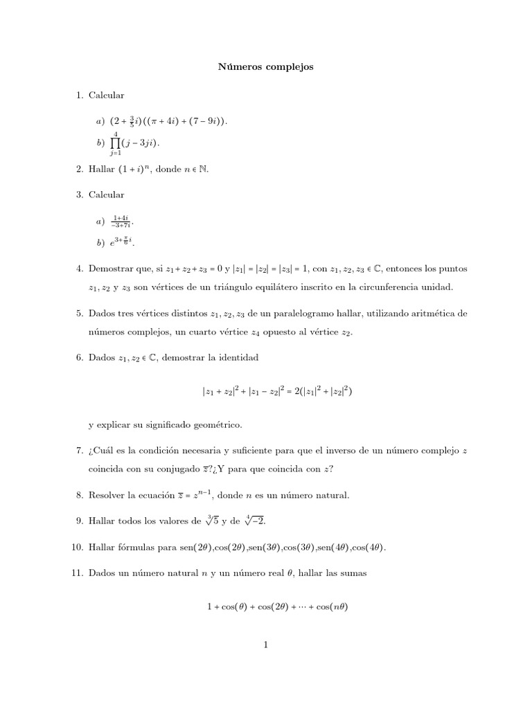 Problemas Números Complejos | PDF
