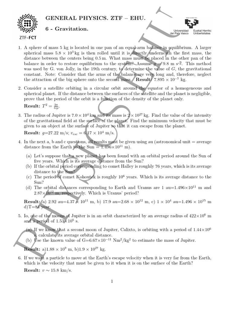 06 Gravity Exercises | Download Free PDF | Apsis | Orbit