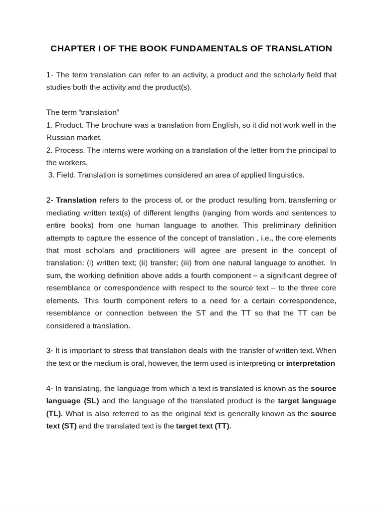 Chapter I of The Book Fundamentals of Translation | PDF
