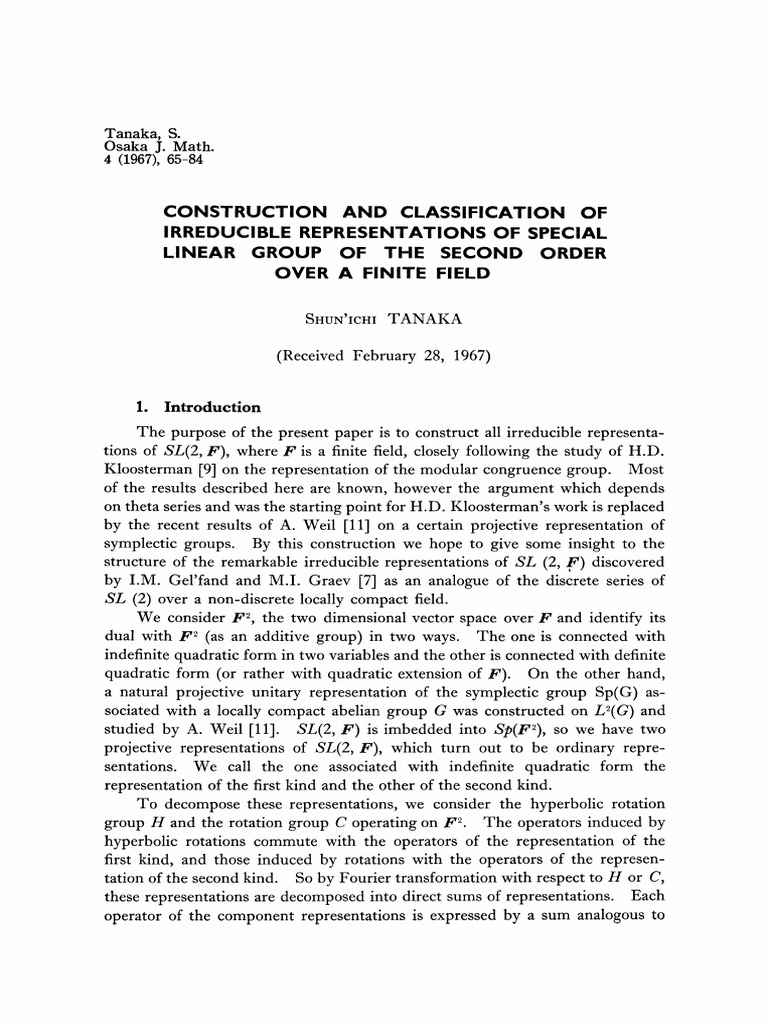 Construction and Classification of Irreducible Representations of Special Linear Group of The ...