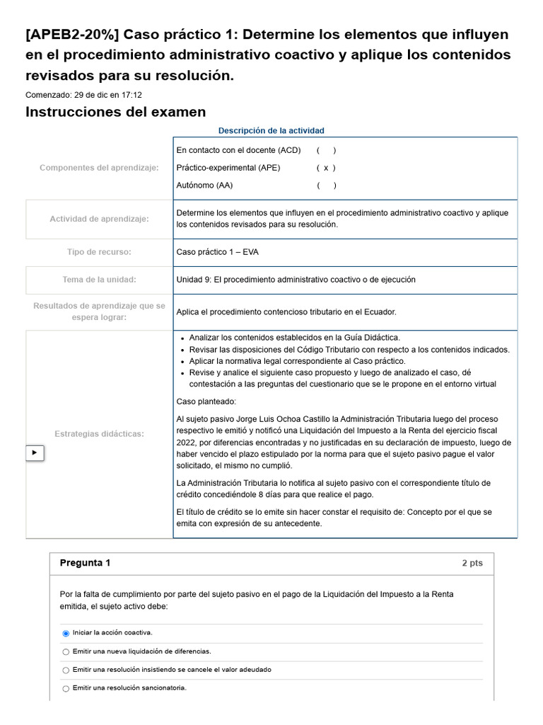 Examen - 10 Ns Tribut (APEB2-20%) Caso Práctico 1 - Determine Los Elementos Que Influyen en El ...