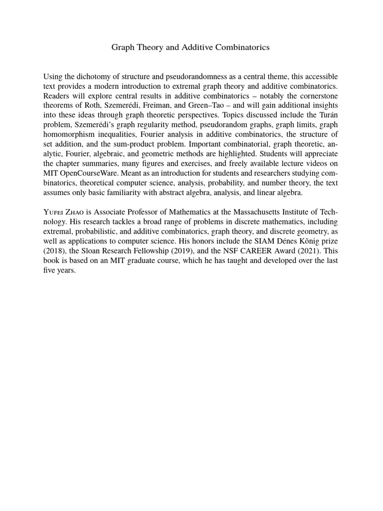 Yufei Zhao (赵宇飞) - Graph Theory and Additive Combinatorics - Exploring ...