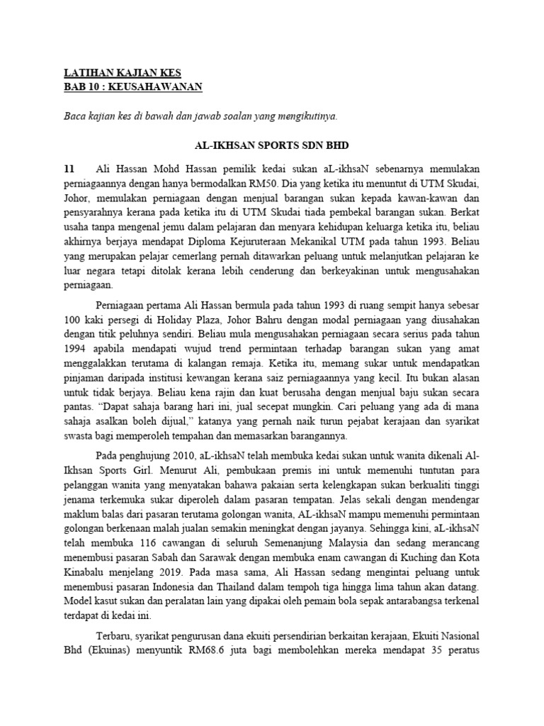 Latihan Kajian Kes Bab 10 | PDF