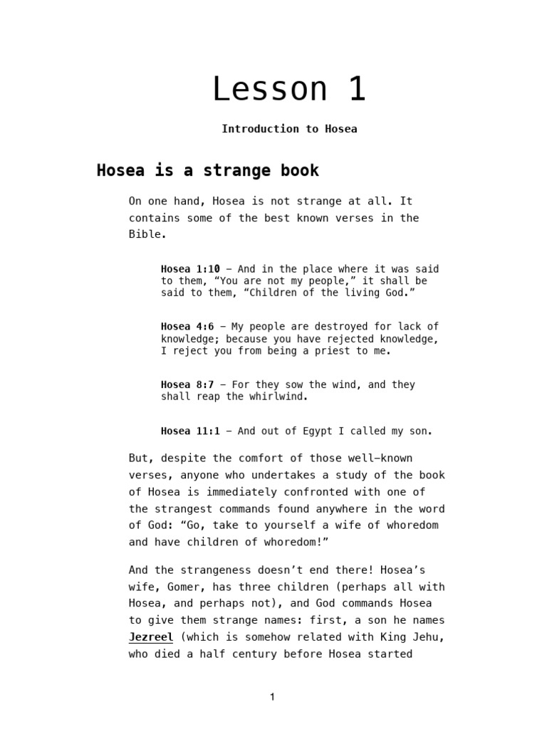 Hosea Lesson 1 Notes | PDF