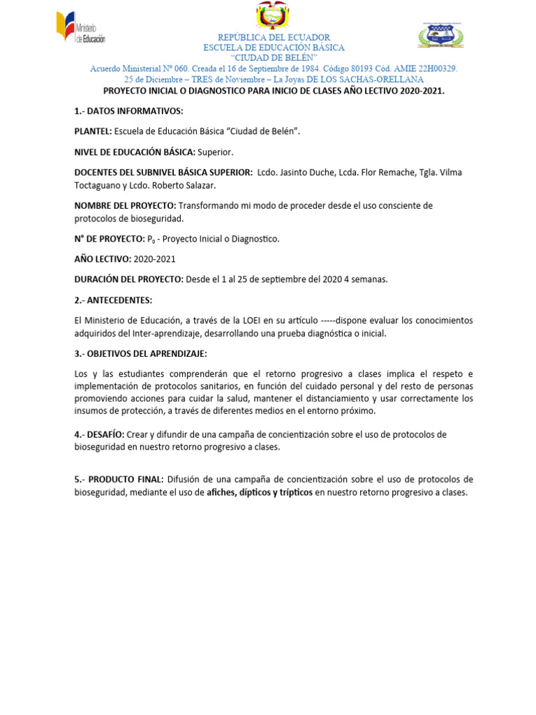 Proyecto de Clases Del 1 Al 25 de Septiembre 2020-2021 | PDF ...