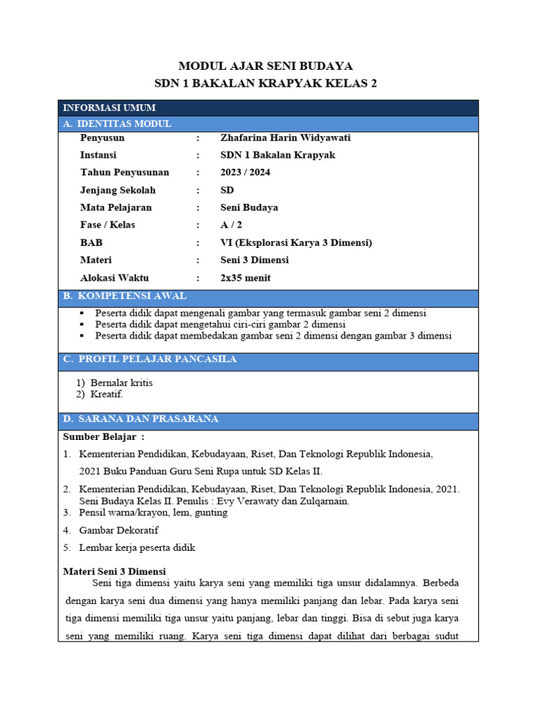 Modul Seni 3D Kls 2 | PDF