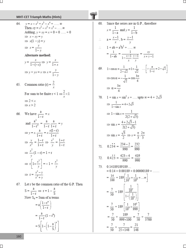 MHT Cet Triumph Maths Mcqs Based On Xi Xii Syllabus MH Board Sol 2 PDF 163 | PDF