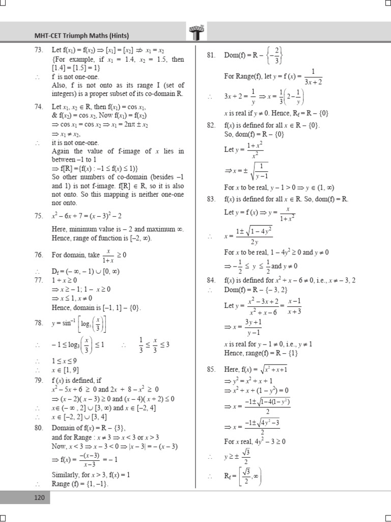 MHT Cet Triumph Maths Mcqs Based On Xi Xii Syllabus MH Board Sol 2 PDF 123 | PDF
