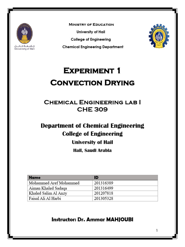 Report 1 CHE 309 | PDF | Heat Transfer | Humidity