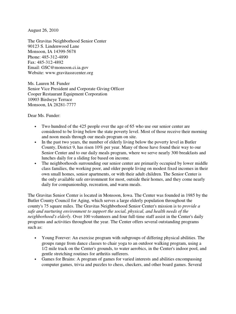CSR Funding Request for Senior Center | PDF | Sustainability ...