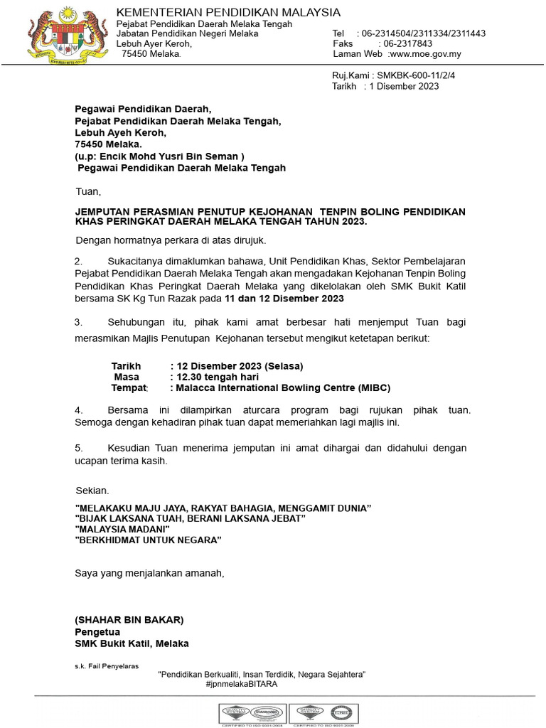 Surat Jemputan Perasmian Boling | PDF