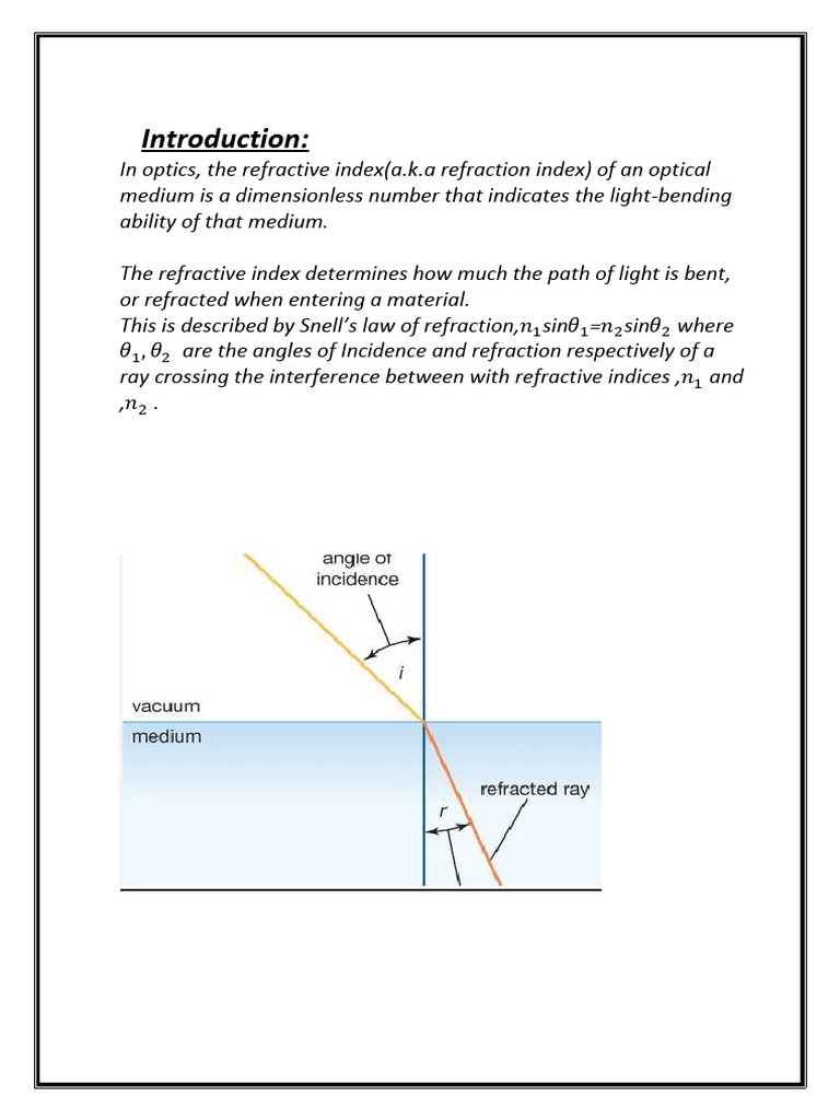 Refractive Indices of Water and Oil | PDF | Teaching Methods ...