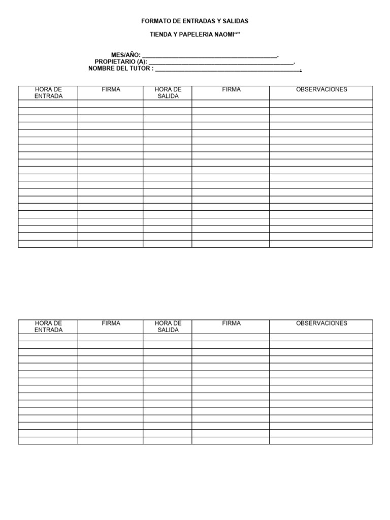Formato de Entrada y Salidas | PDF Formato de Entrada y Salidas | PDF