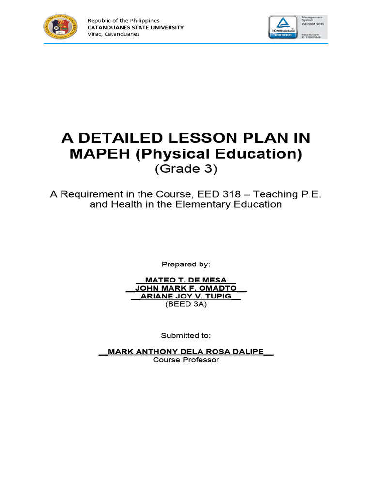 DLP in Mapeh (Pe) 3-1 | PDF | Physical Education | Curriculum
