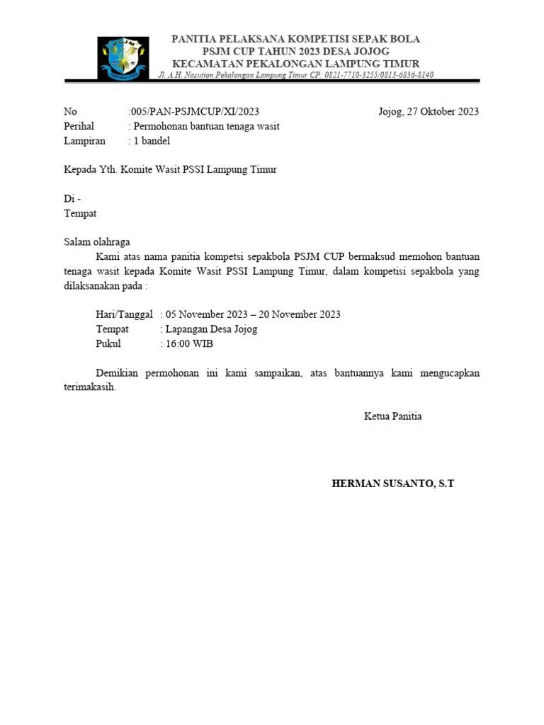 Permohonan Wasit PSJM CUP 2023 | PDF