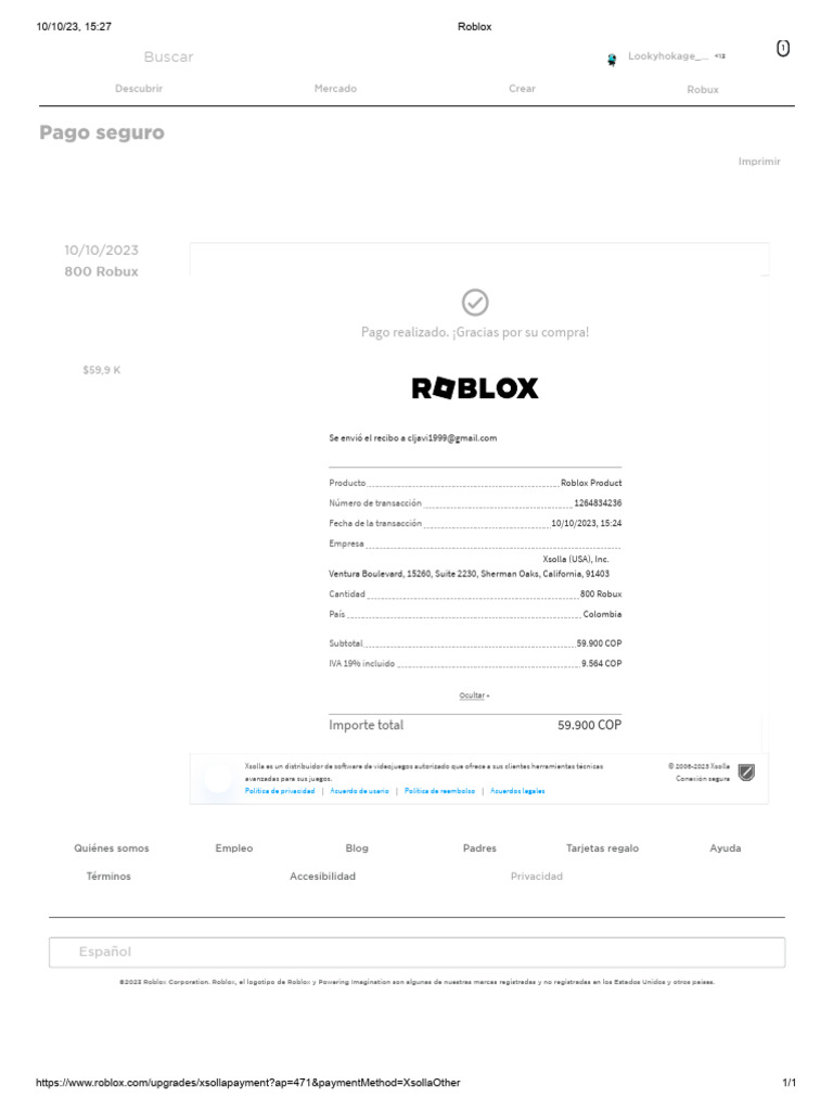 Compra de 800 Robux en Xsolla | PDF