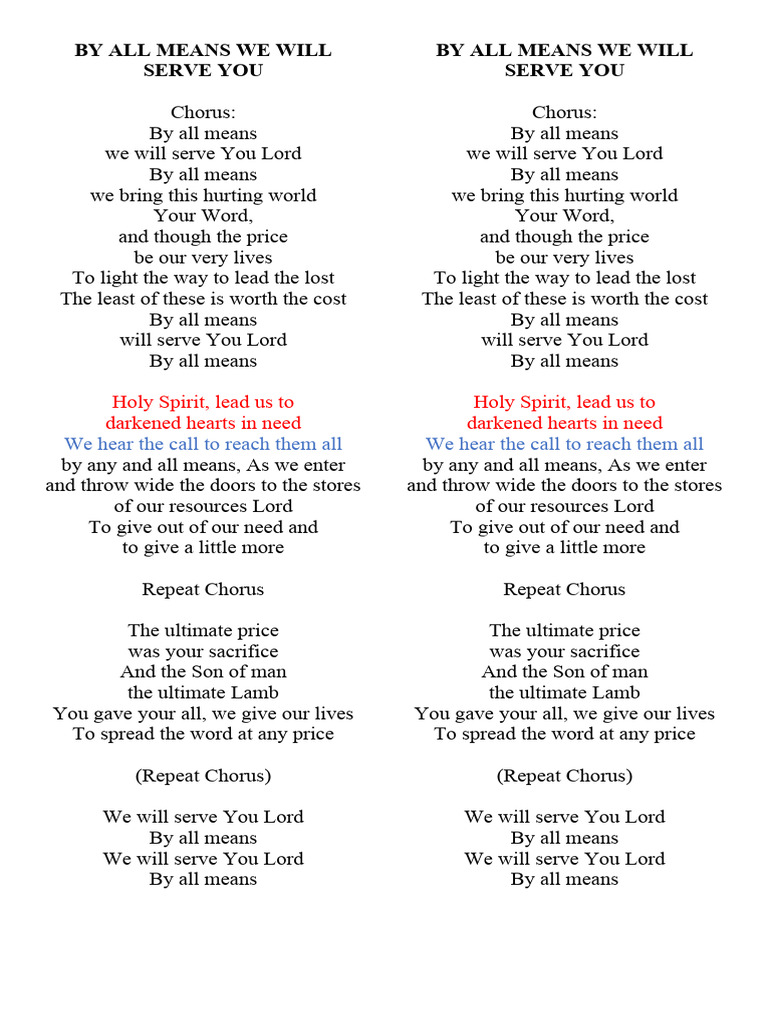 By All Means, We Will Serve You Lord | PDF