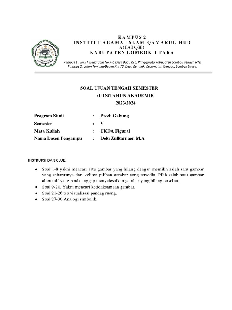 Soal UTS TKDA Figural 2023/2024 | PDF