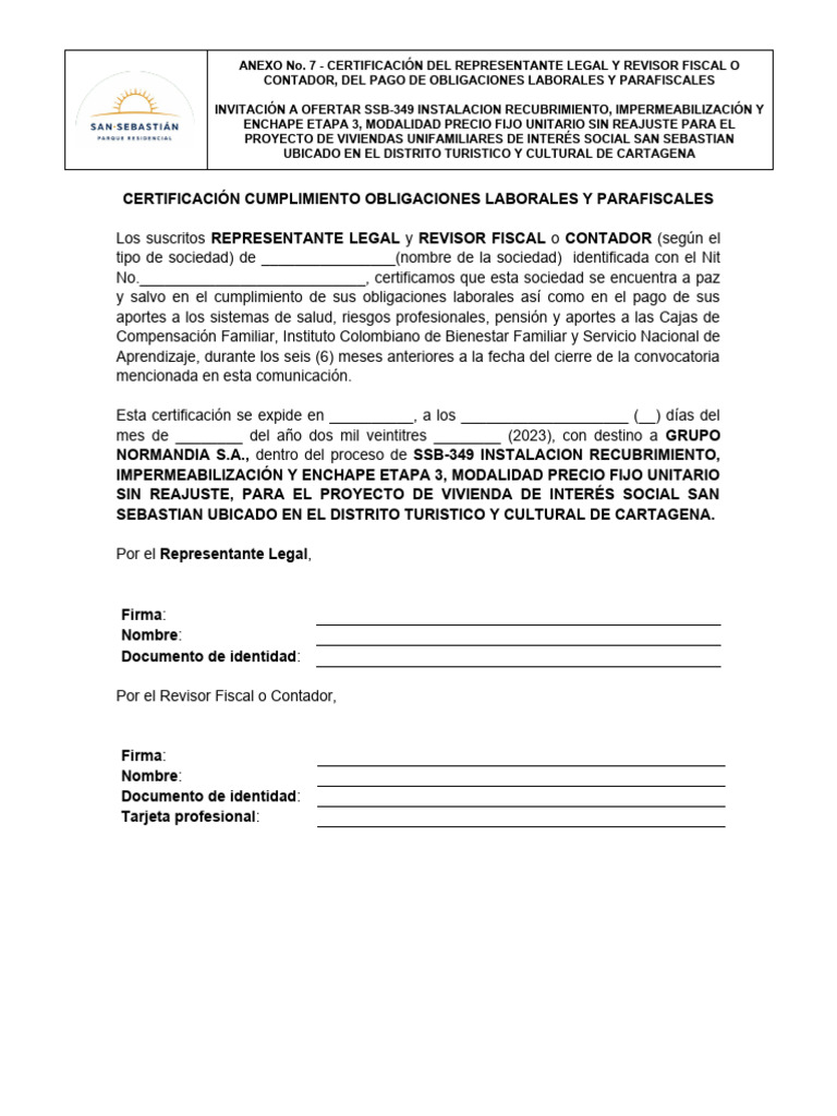 Anexo 7 Cert Obligaciones Laborales Conv SSB3492023 | PDF