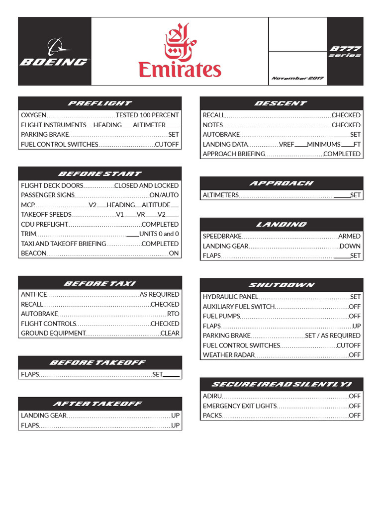 Boeing 777-300ER Emirates Checklist | PDF