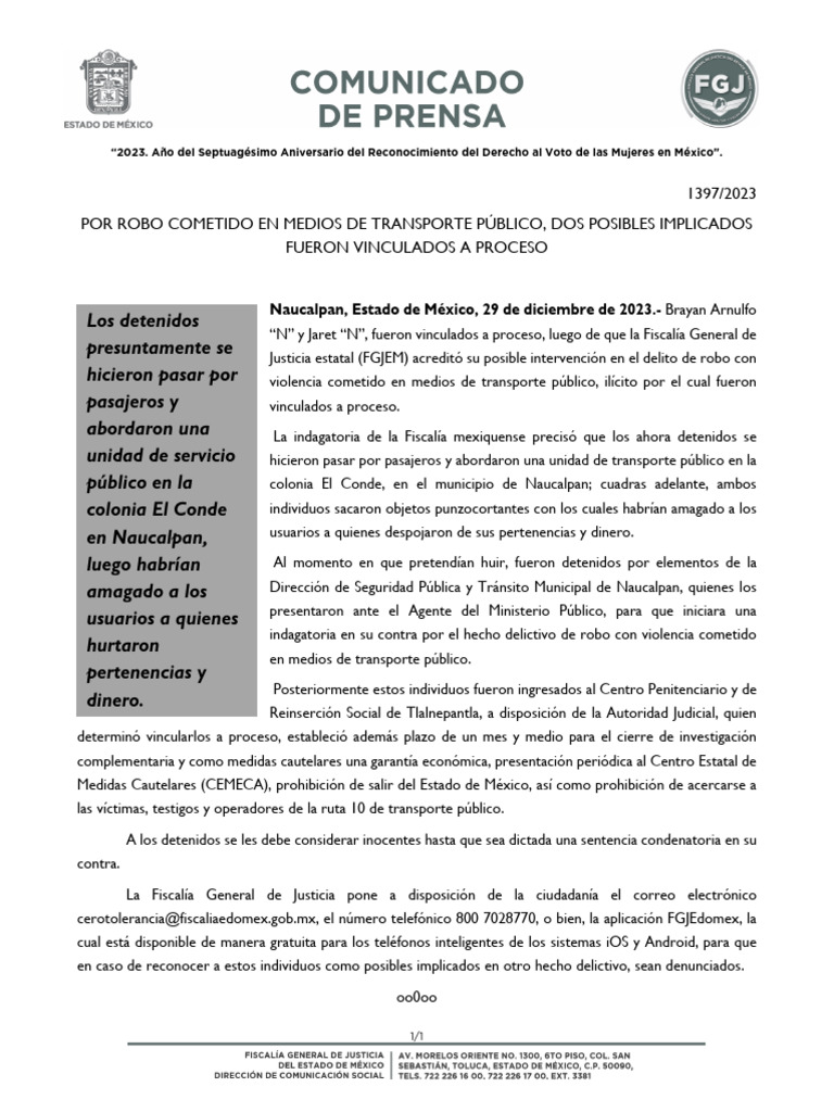 Comunicado 1397 2023 | PDF | Transporte público | Estado (política)