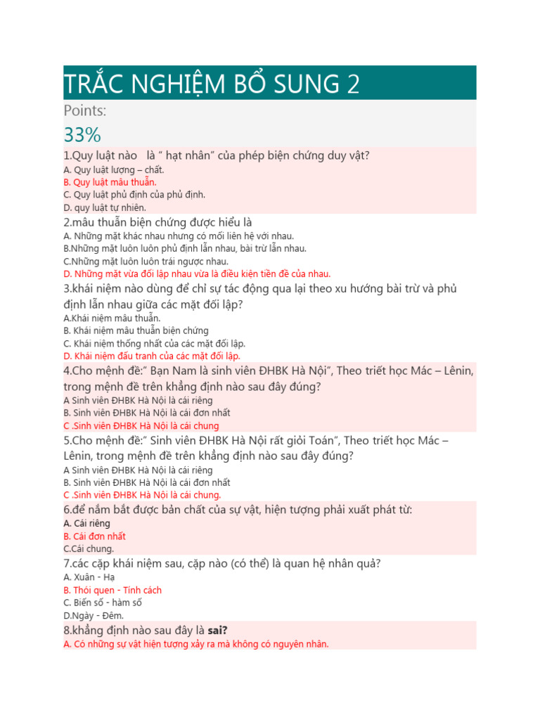Trắc Nghiệm Bổ Sung 2 | PDF