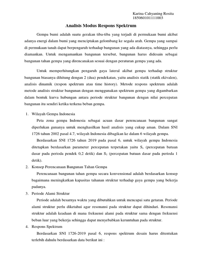 Analisis Modus Respons Spektrum - Karina Cahyaning Rosita | PDF