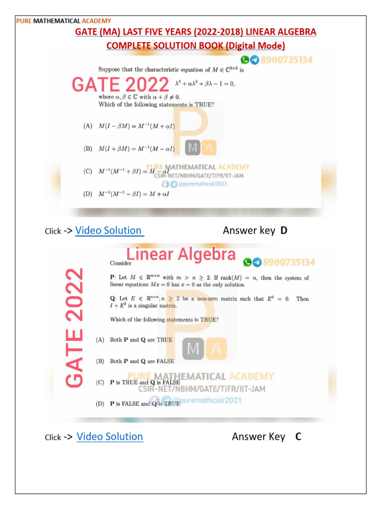 Pma Gate Linear (2022-2018) Solution | PDF