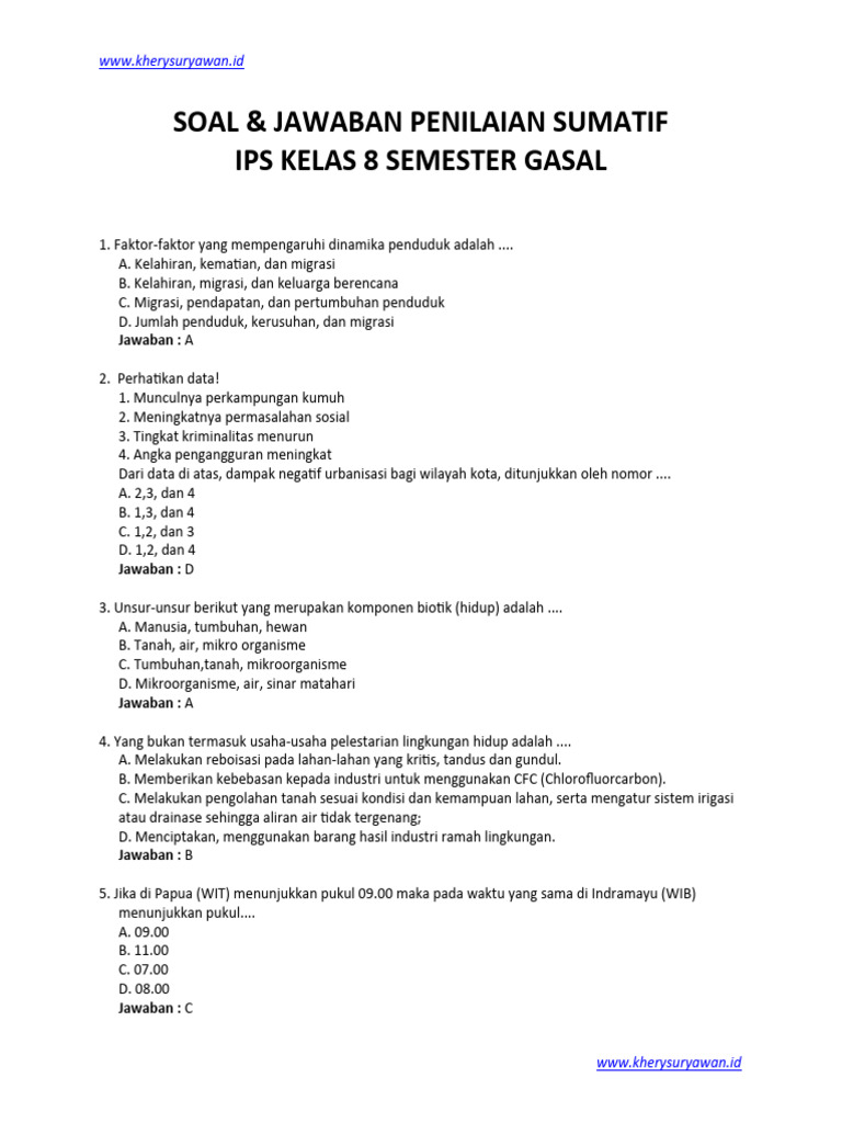 Soal - Jawaban SUmatif IPS Kelas 8 Kurikulum Merdeka Sem.1 - WWW - Kherysuryawan.id | PDF
