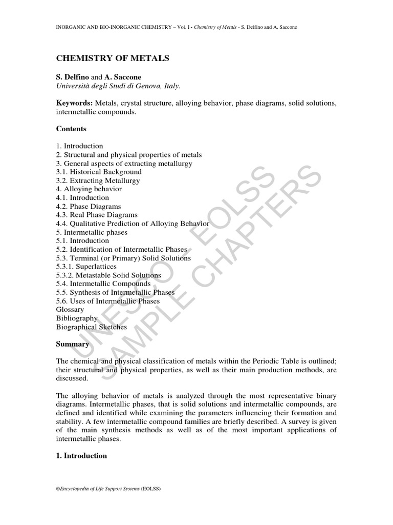 Unesco - Eolss Sample Chapters: Chemistry of Metals | PDF