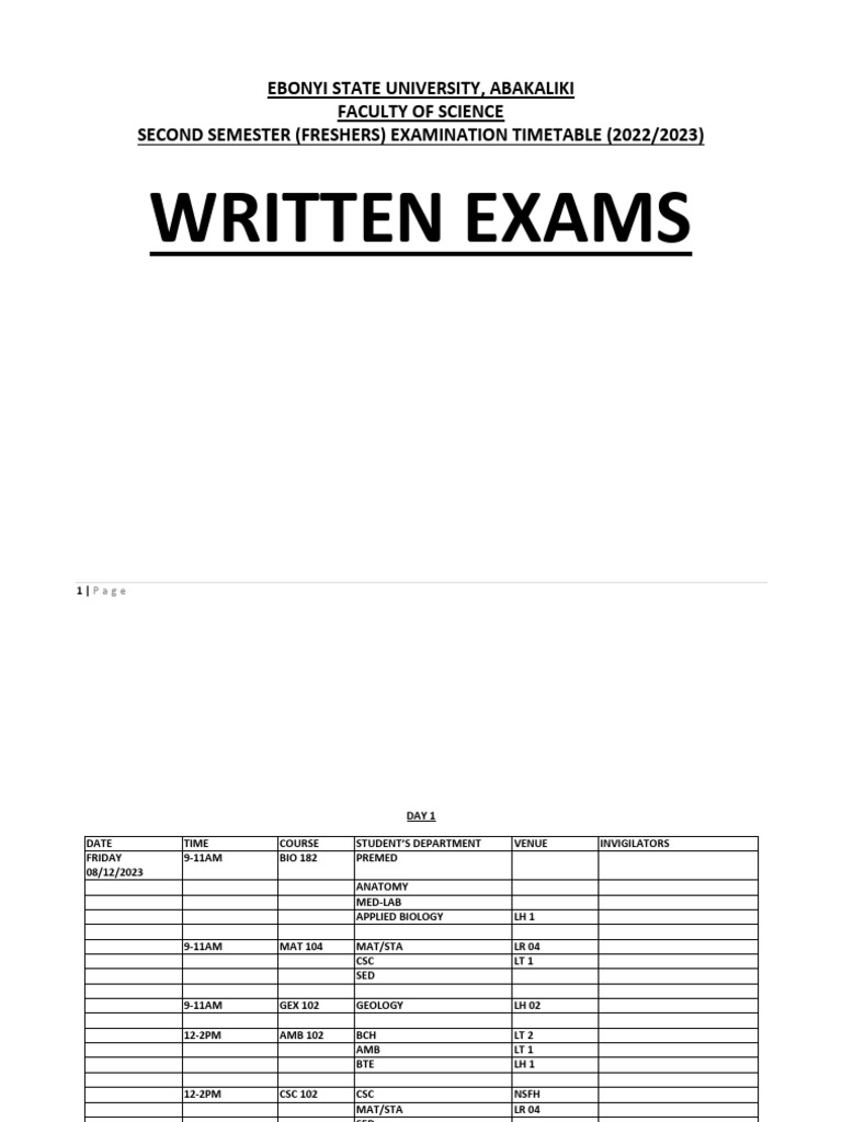 Freshers Exam Timetable (Second Semester) | PDF | Science | Linguistics