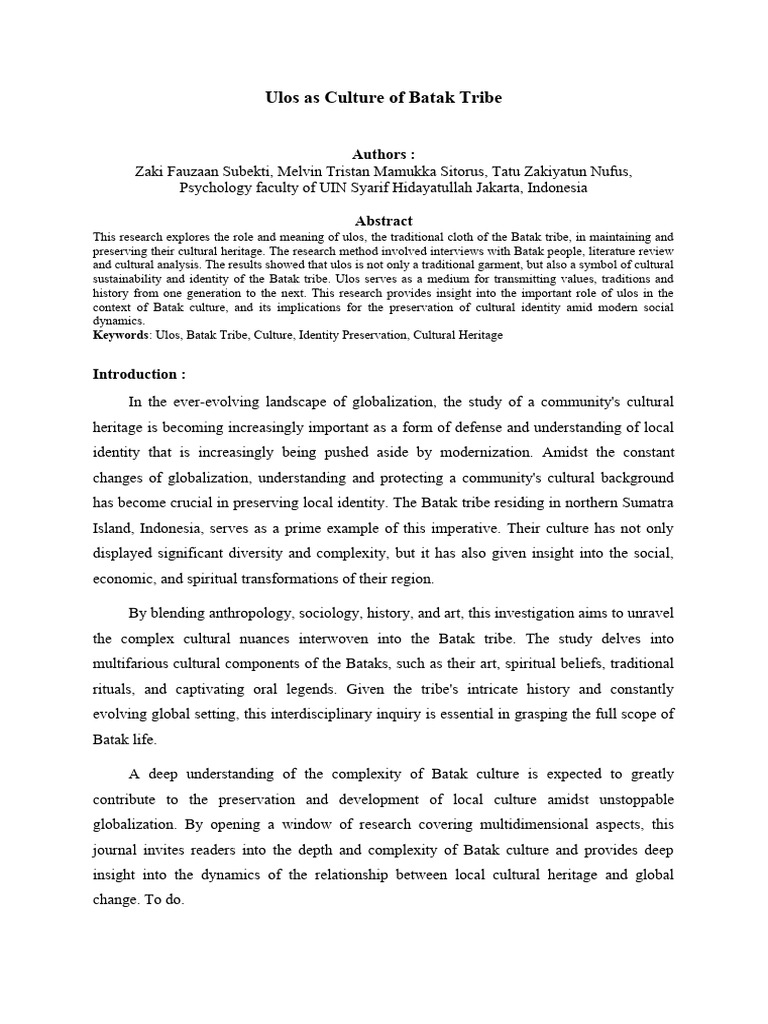 Ulos: Symbol of Batak Cultural Identity | PDF | Social Science | History