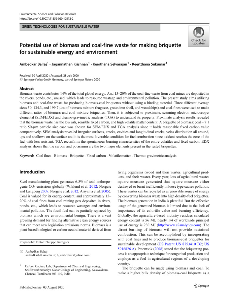 10.1007@s11356 020 10312 2 | PDF | Coal | Biofuel