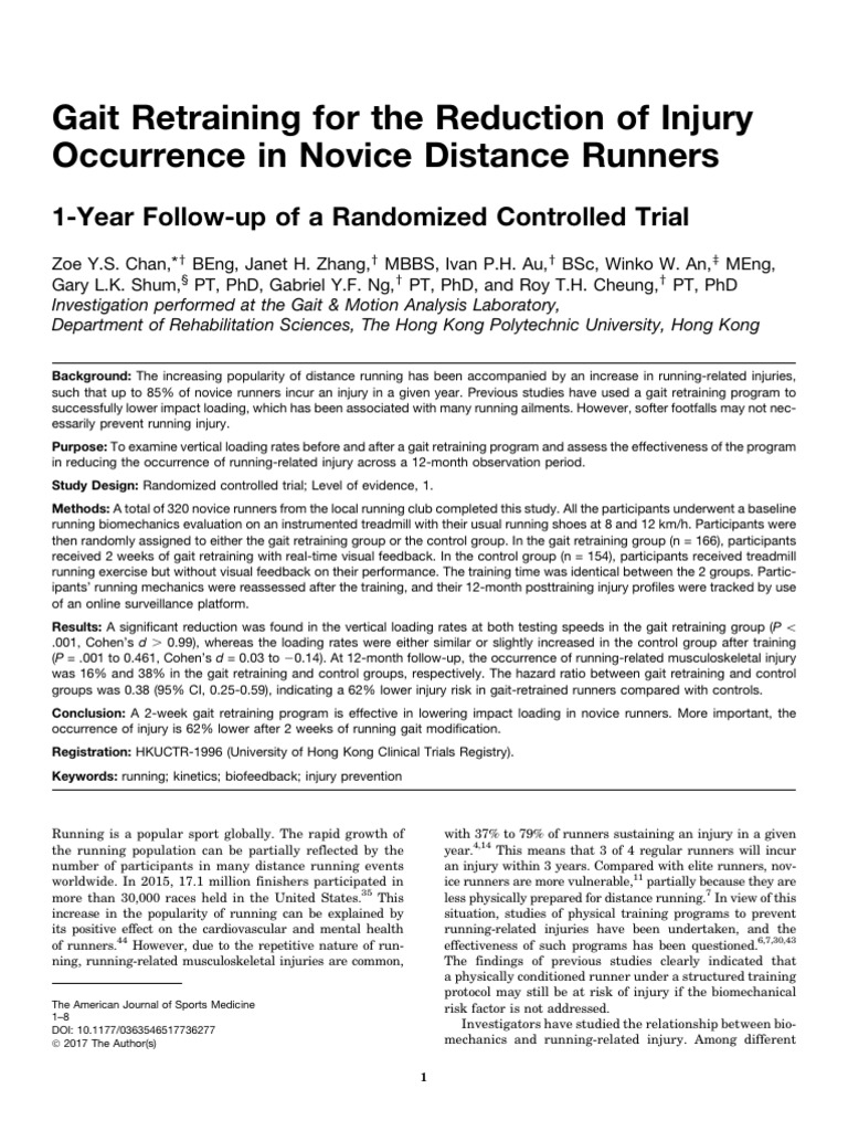 Gait Retraining For The Reduction of Injury Occurrence in Novice Distance Runners | PDF ...