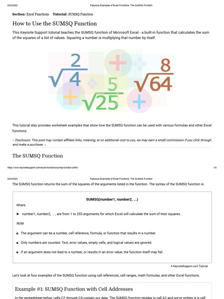 Fabulous Examples Of Excel Functions The Sumsq Function Download