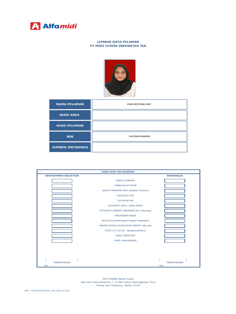 Lembar Data Pelamar | PDF