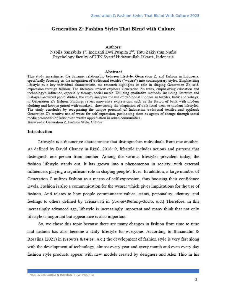 Generation Z: Fashion Styles That Blend With Culture | PDF