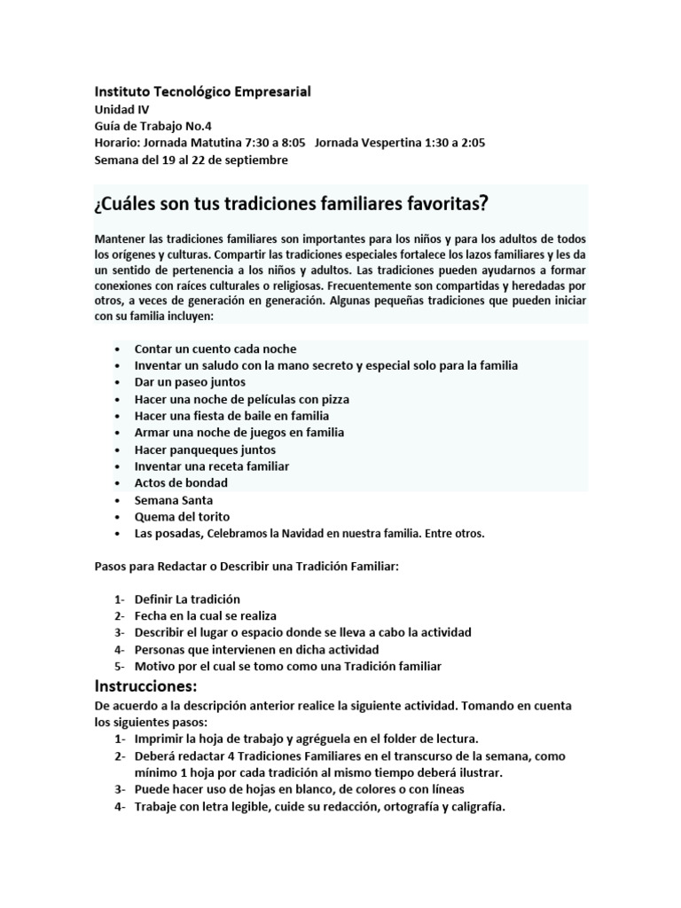 Tradiciones y Costumbres Familiares | PDF