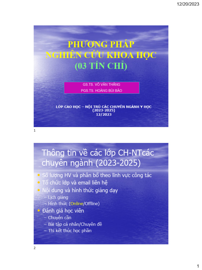 PHƯƠNG PHÁP NCKH (Caohoc-NT - Lamsang-K23-25) | PDF