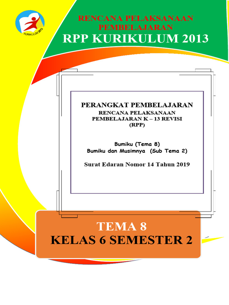 RPP Kelas 6 Tema 8 ST 2 Lembar | PDF